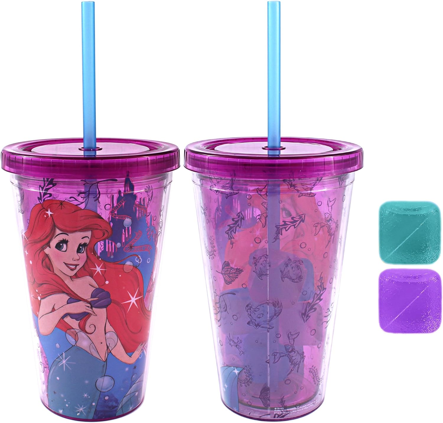 Silver Buffalo Disney Ariel Castle Plastic Cold Cup with Square Ice Cu ...